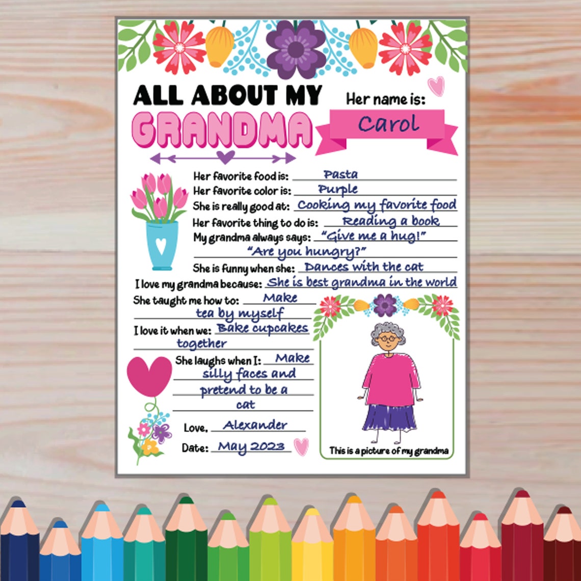 All About Grandma PRINTABLE Questionnaire | Fill in the Blank Card ...