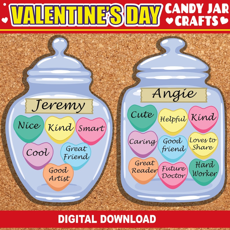 Valentine's Candy Jar Craft | Kindness Activity, Bulletin Board ...