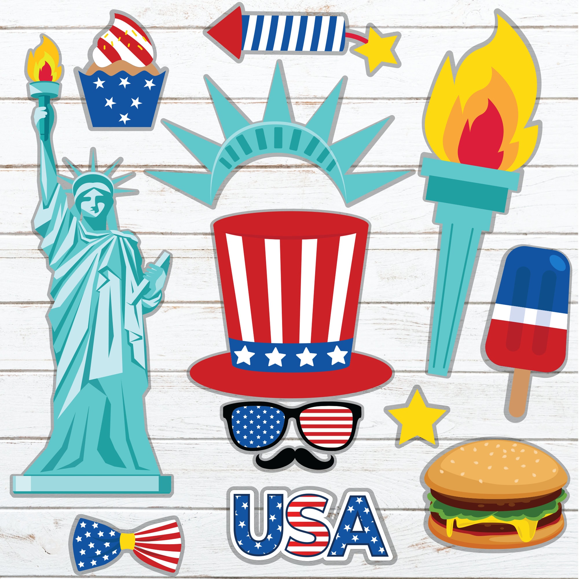 4th of July Photo Booth PRINTABLE Props Patriotic - Etsy