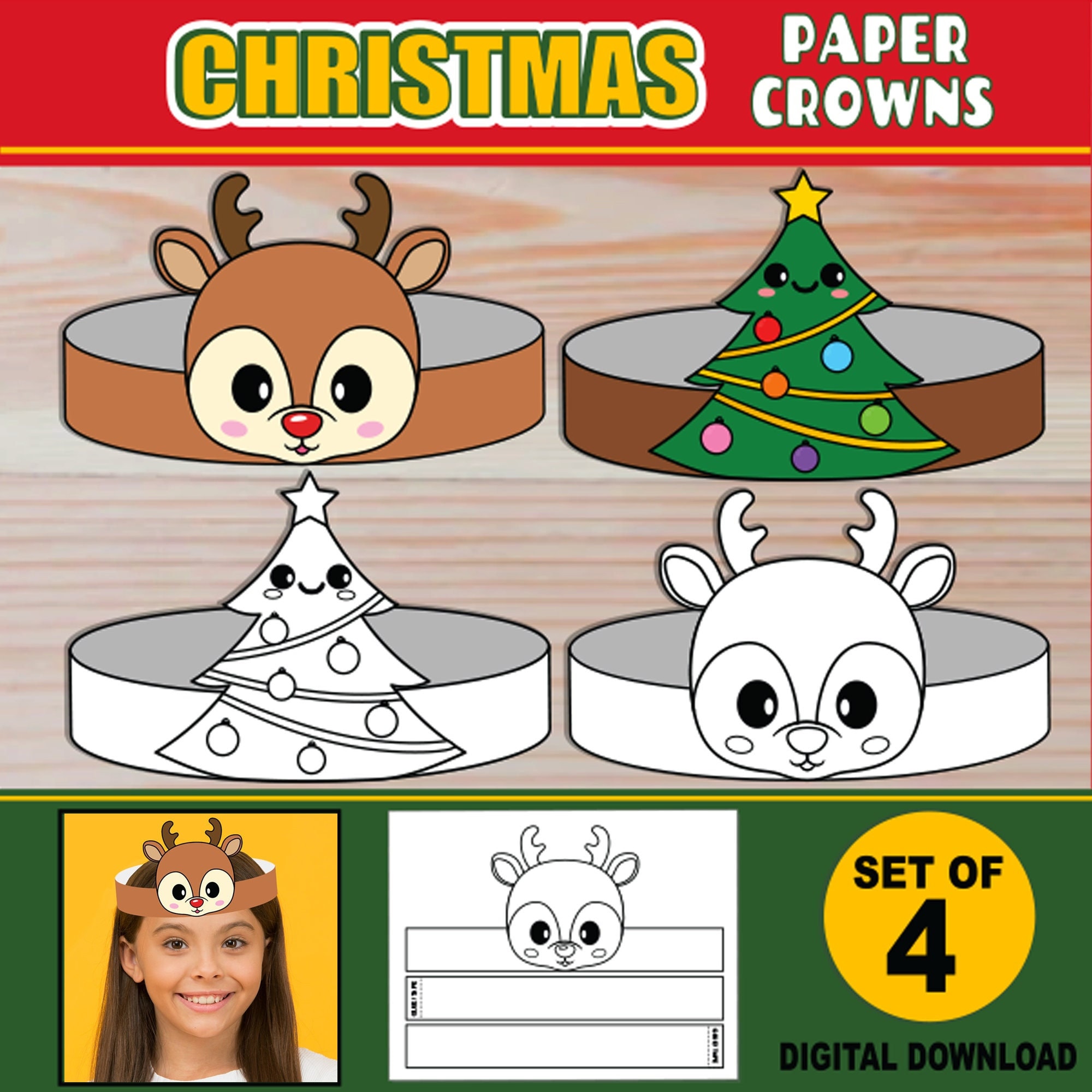 Christmas Paper Crowns for Kids PRINTABLE Paper Hat Headbands Craft ...