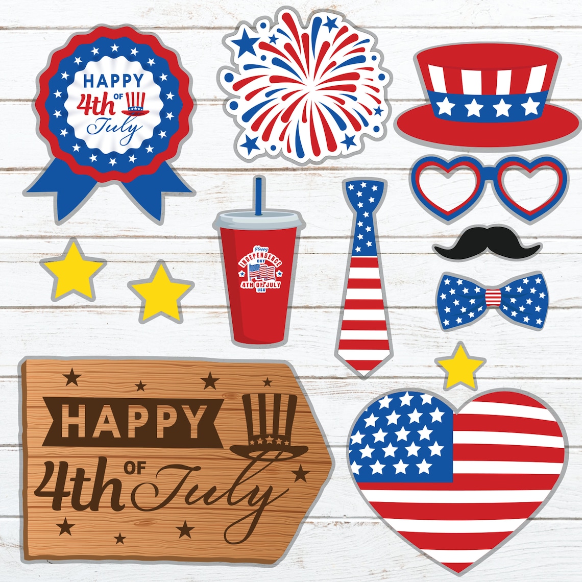 4th of July Photo Booth PRINTABLE Props Patriotic - Etsy