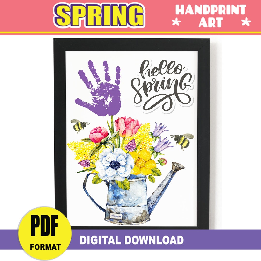 Spring Handprint Art | Hello Spring Flowers Handprint PRINTABLE Craft ...