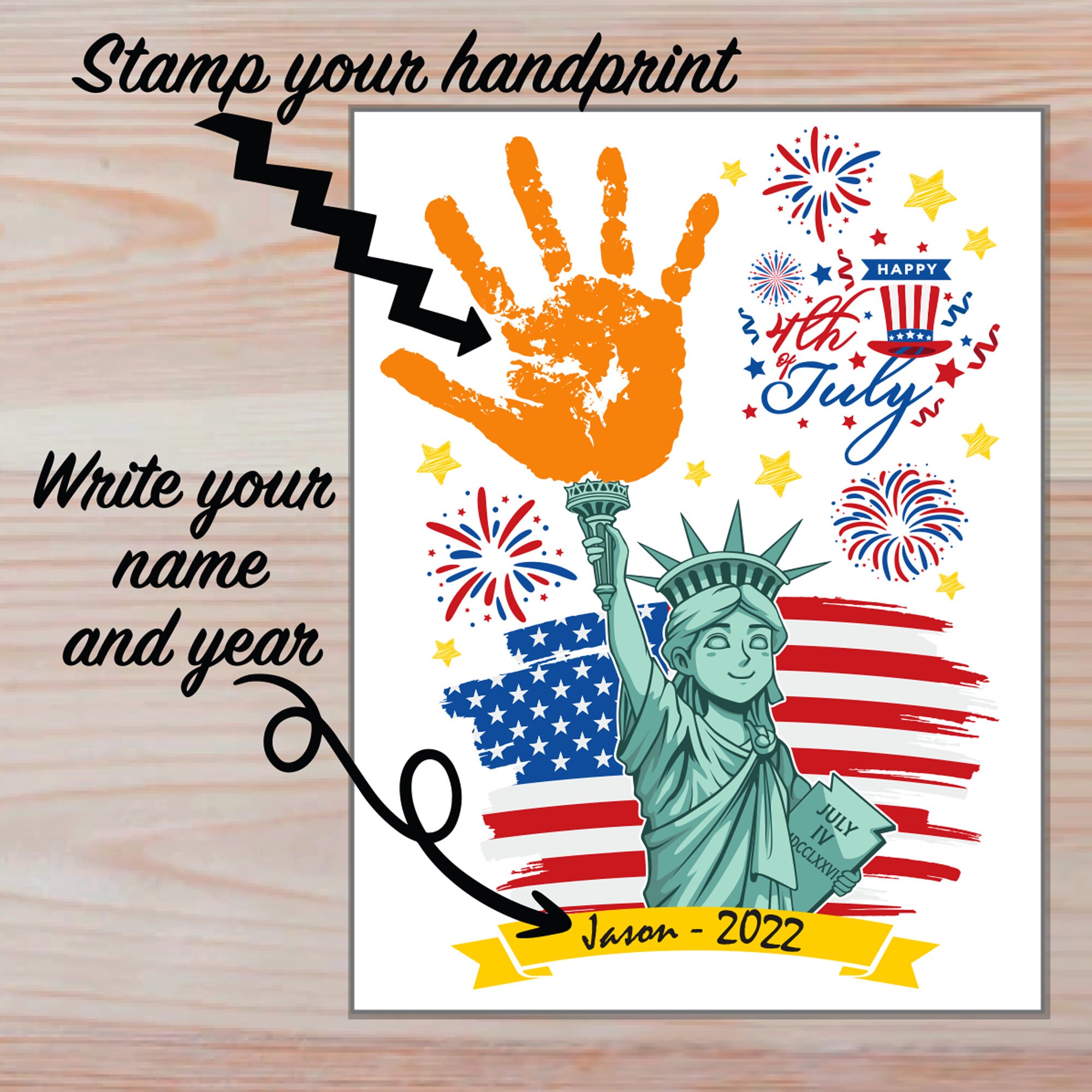 4th of July Handprint Art Statue of Liberty Crafts PRINTABLE Handprint ...