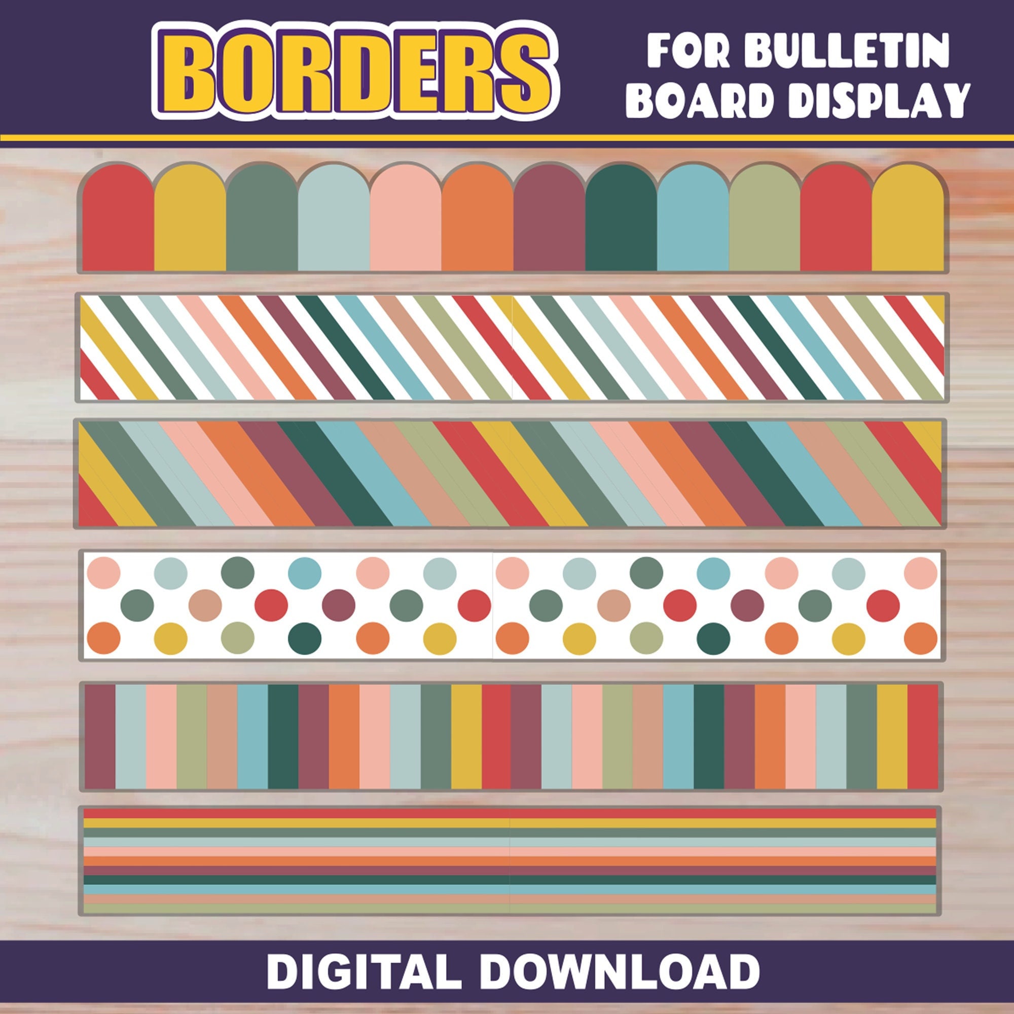Borders for Bulletin Board PRINTABLE Classroom Decor 6 Designs in 2 ...