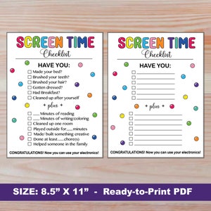 Printable Screen Time Checklist | Screen Time Rules Chore Chart ...