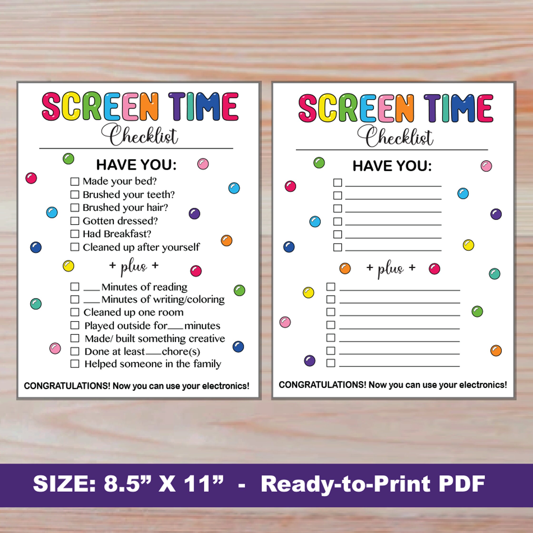 Printable Screen Time Checklist | Screen Time Rules Chore Chart ...