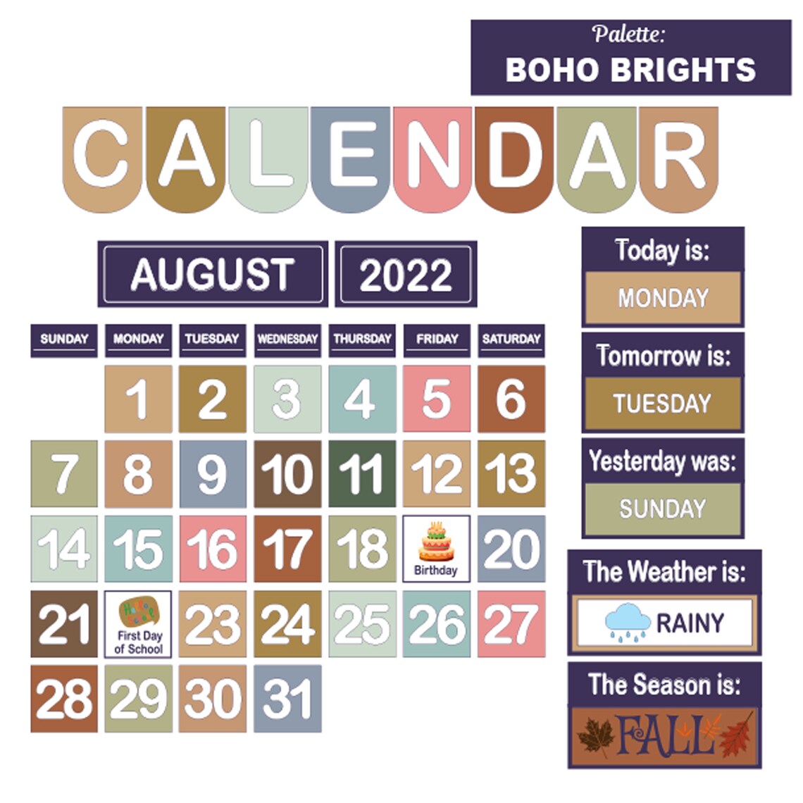 Classroom Calendar Display and Weather Set PRINTABLE Calendar Wall ...