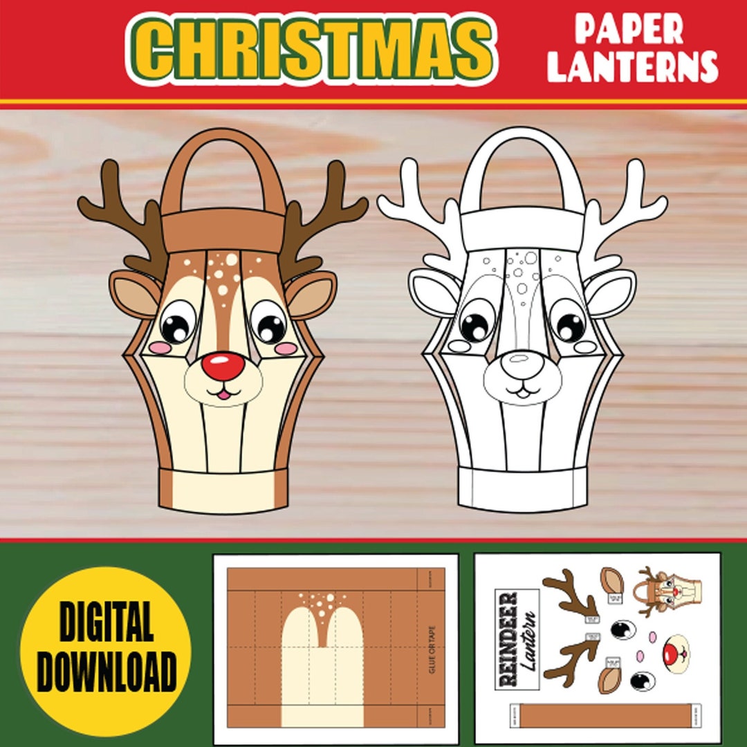 Reindeer Paper Lantern Crafts | Christmas Crafts PRINTABLE Activity ...
