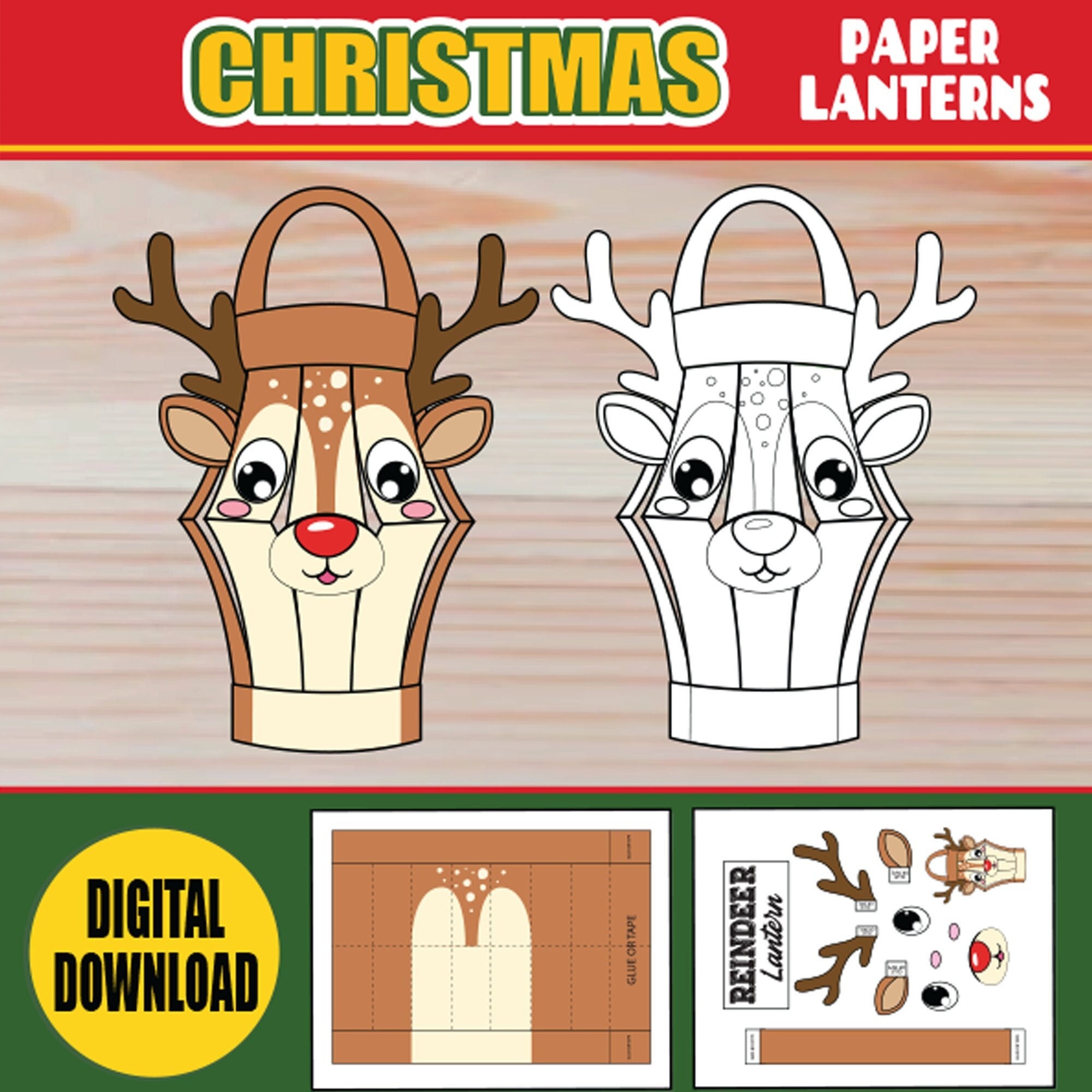 Reindeer Paper Lantern Crafts | Christmas Crafts PRINTABLE Activity ...