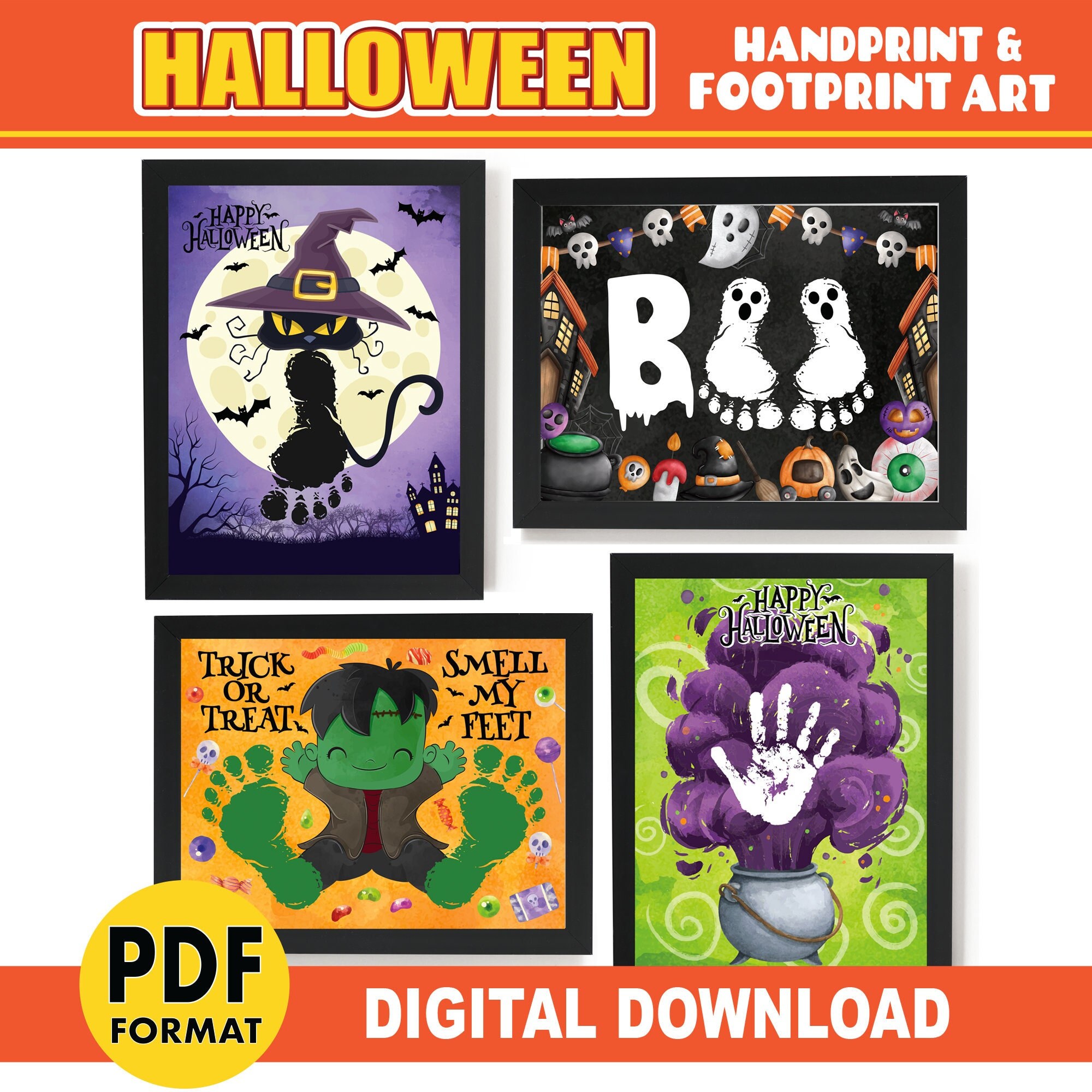Halloween Handprint & Footprint Art BUNDLE Frankenstein - Etsy