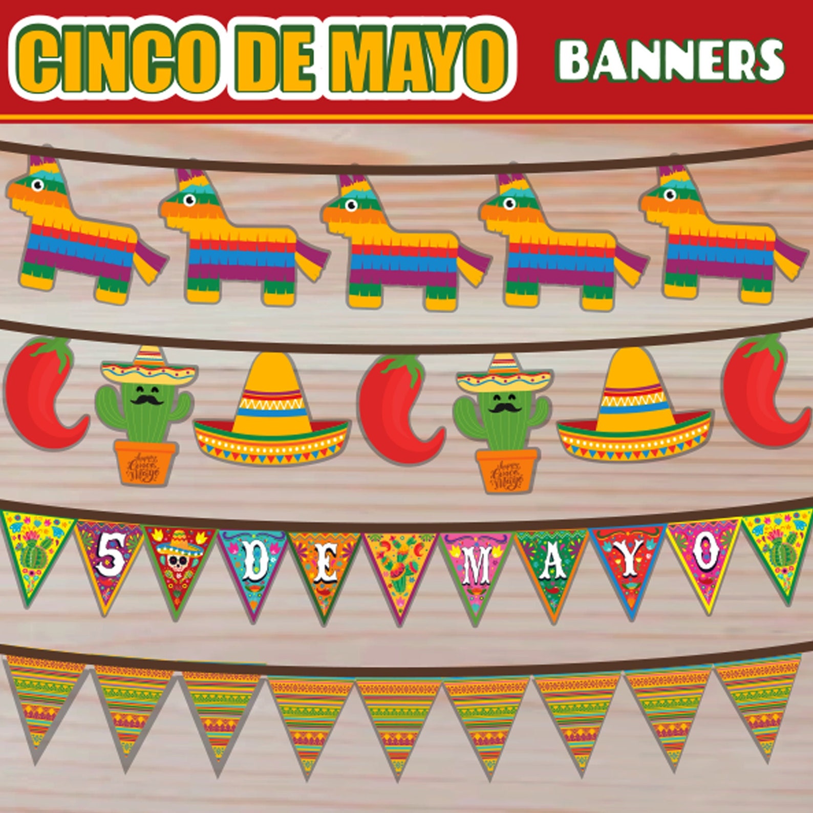 Cinco De Mayo Printable Banner Mexico Fiesta Pennant | Etsy