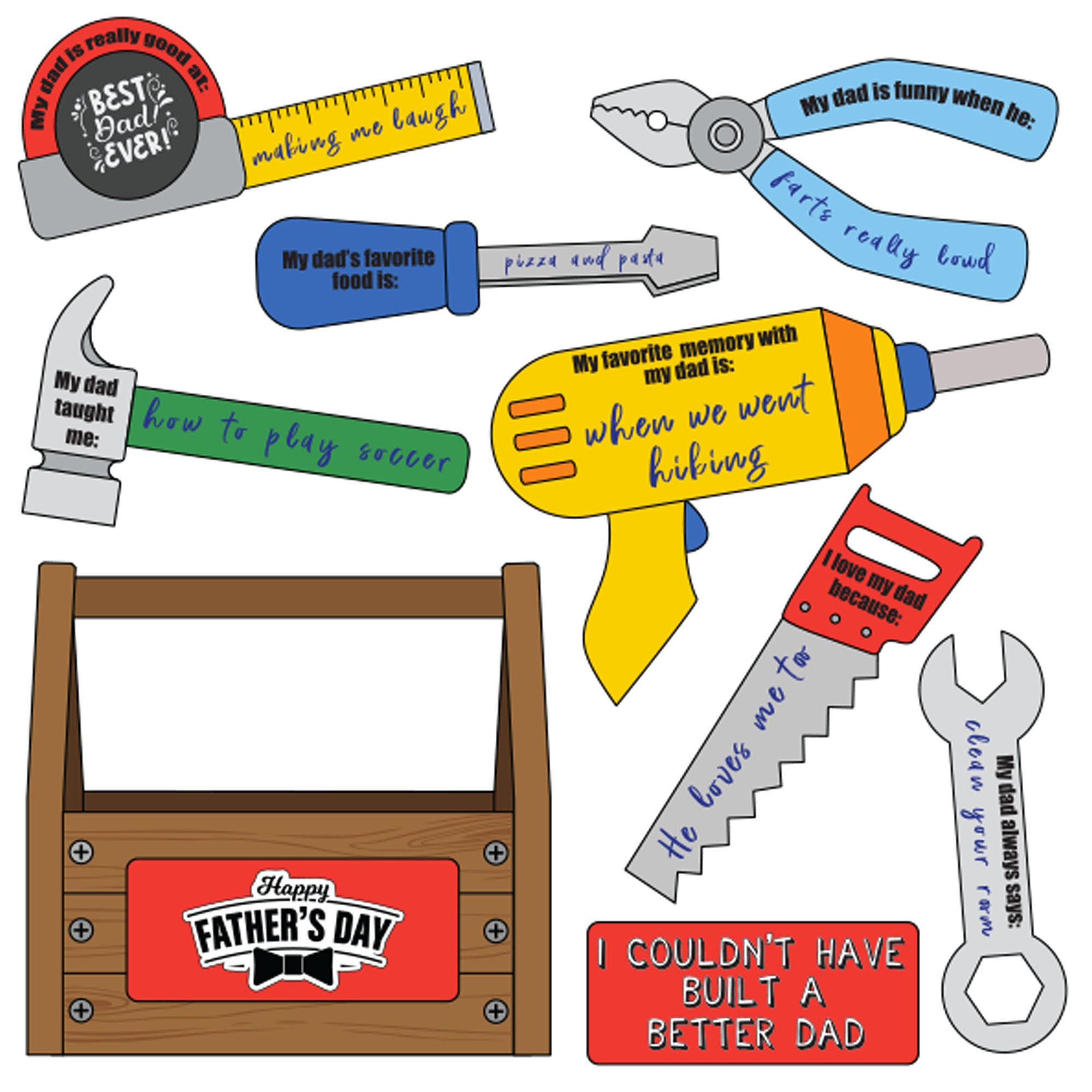 Father's Day Crafts & Activity Toolbox Card for Dad Coloring Best Dad ...