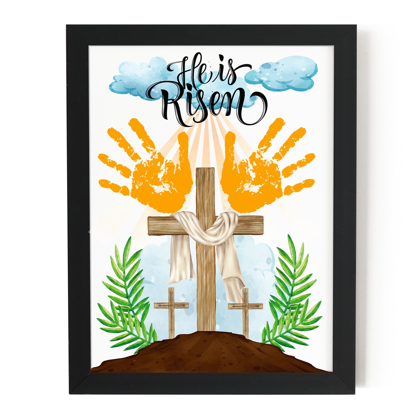 Easter Handprint Art Craft Cross He is Risen Religious Handprint ...