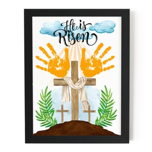Easter Handprint Art Craft | Cross He is Risen Religious Handprint ...