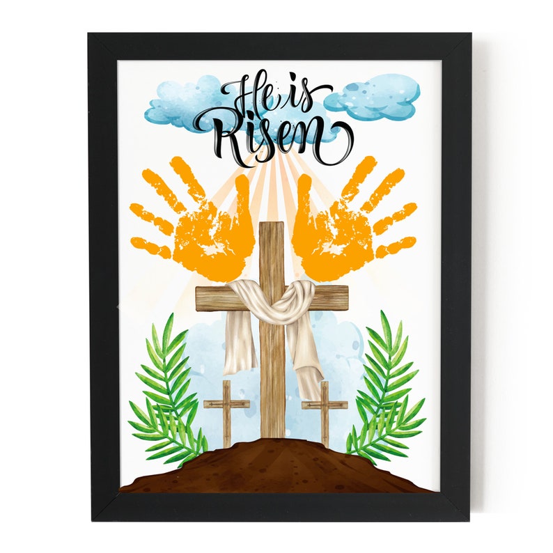 Easter Handprint Art Craft Cross He is Risen Religious - Etsy