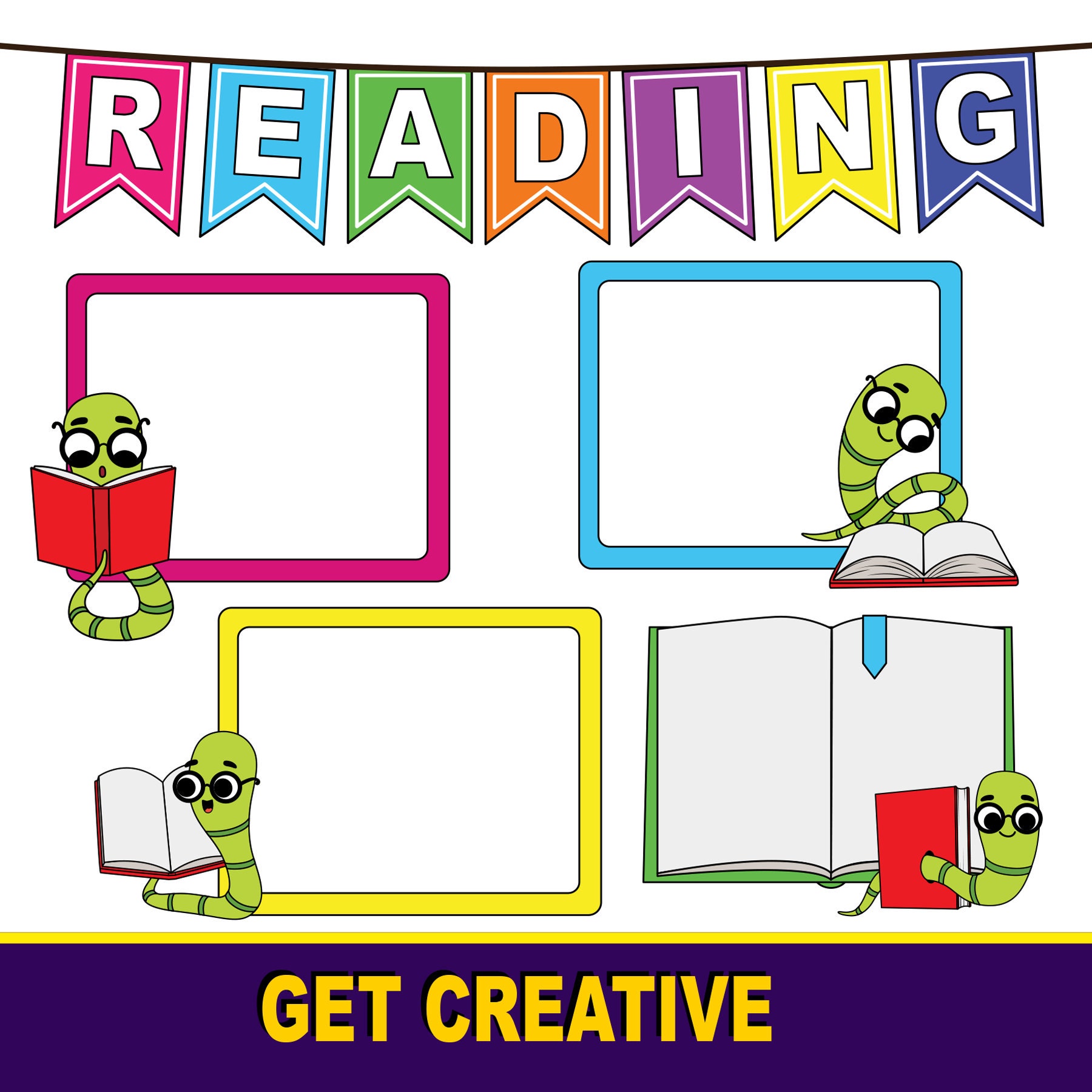 Printable Reading Bulletin Board Display Bookworm Editable Classroom ...