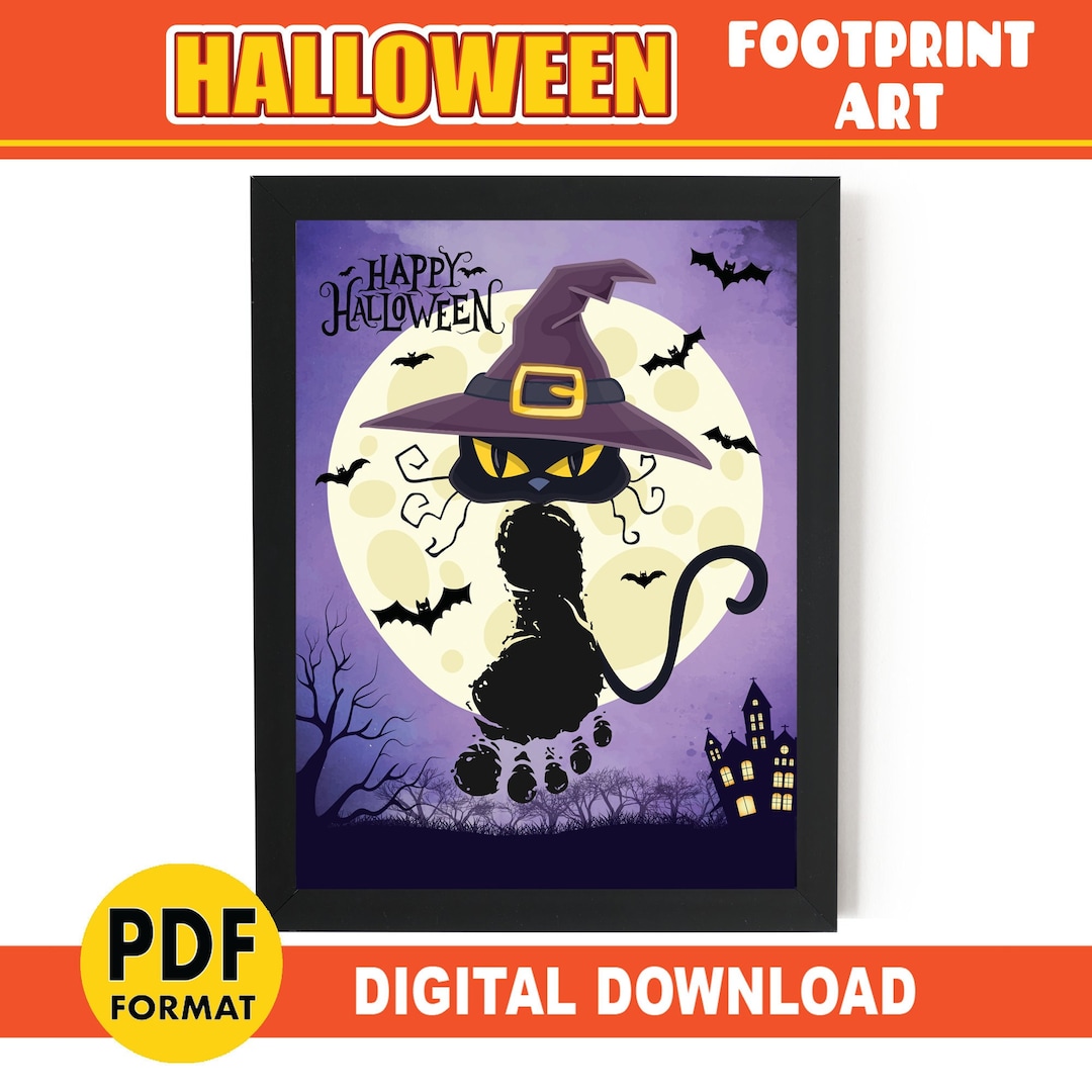 Halloween Footprint Art | Black Cat Footprint Craft | Happy Halloween ...