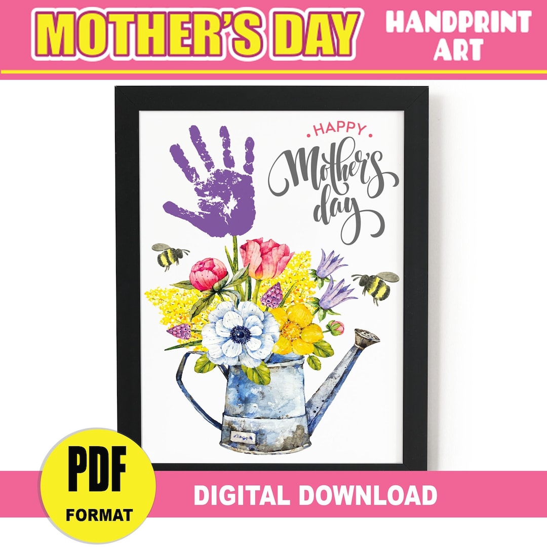 Mother's Day Handprint Art | Flowers & Bees Handprint PRINTABLE Crafts ...