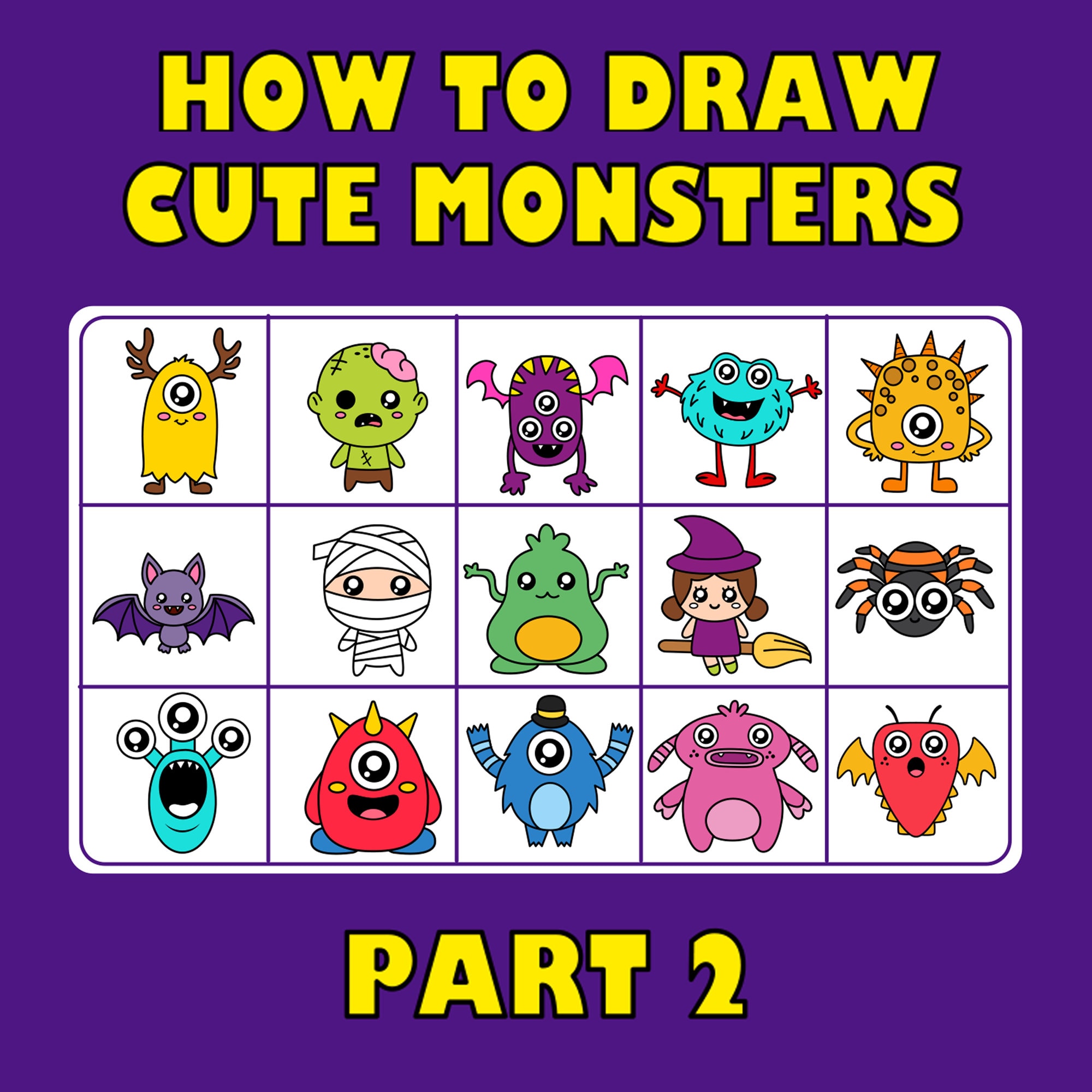 How to Draw Cute Monsters | 15 Monsters | Step-by-step Printable | for ...
