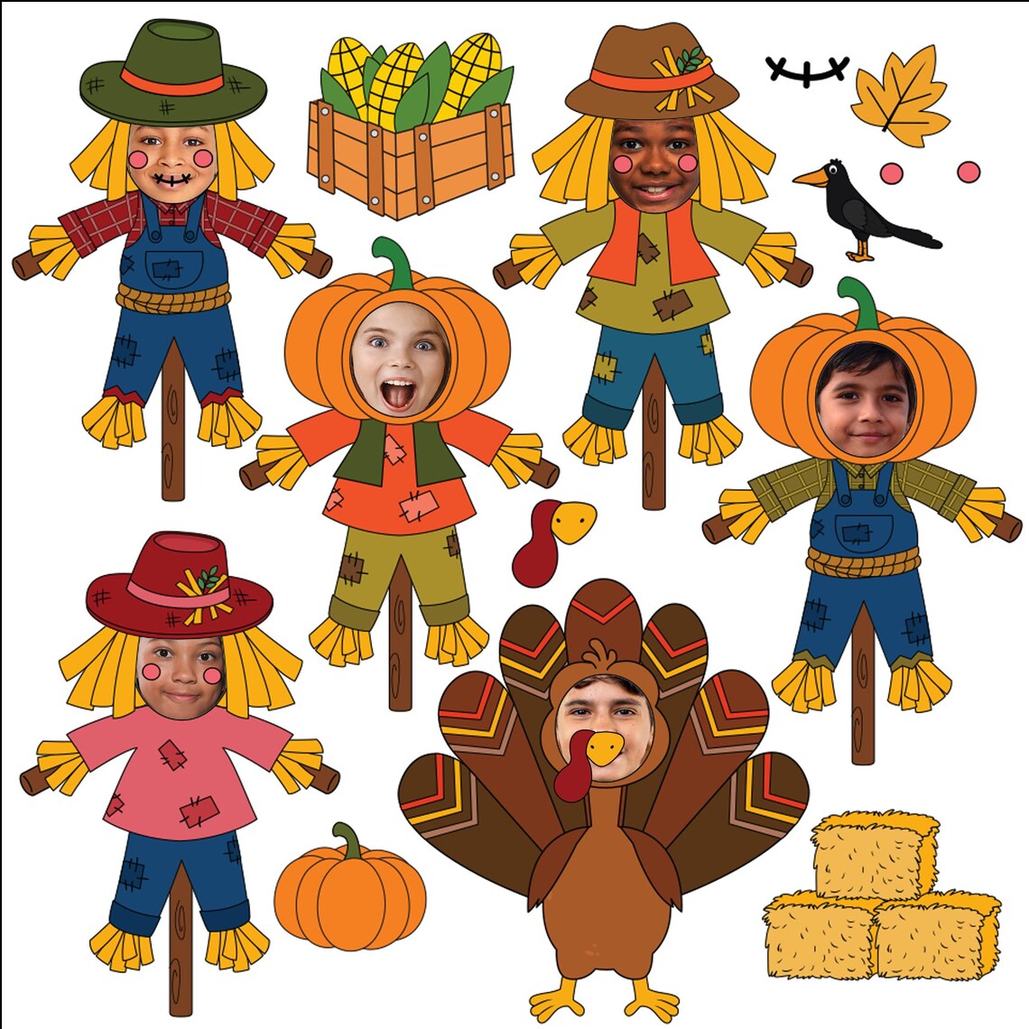 Fall Scarecrows Add Your Own Photo Picture BUNDLE | PNG Scarecrows ...