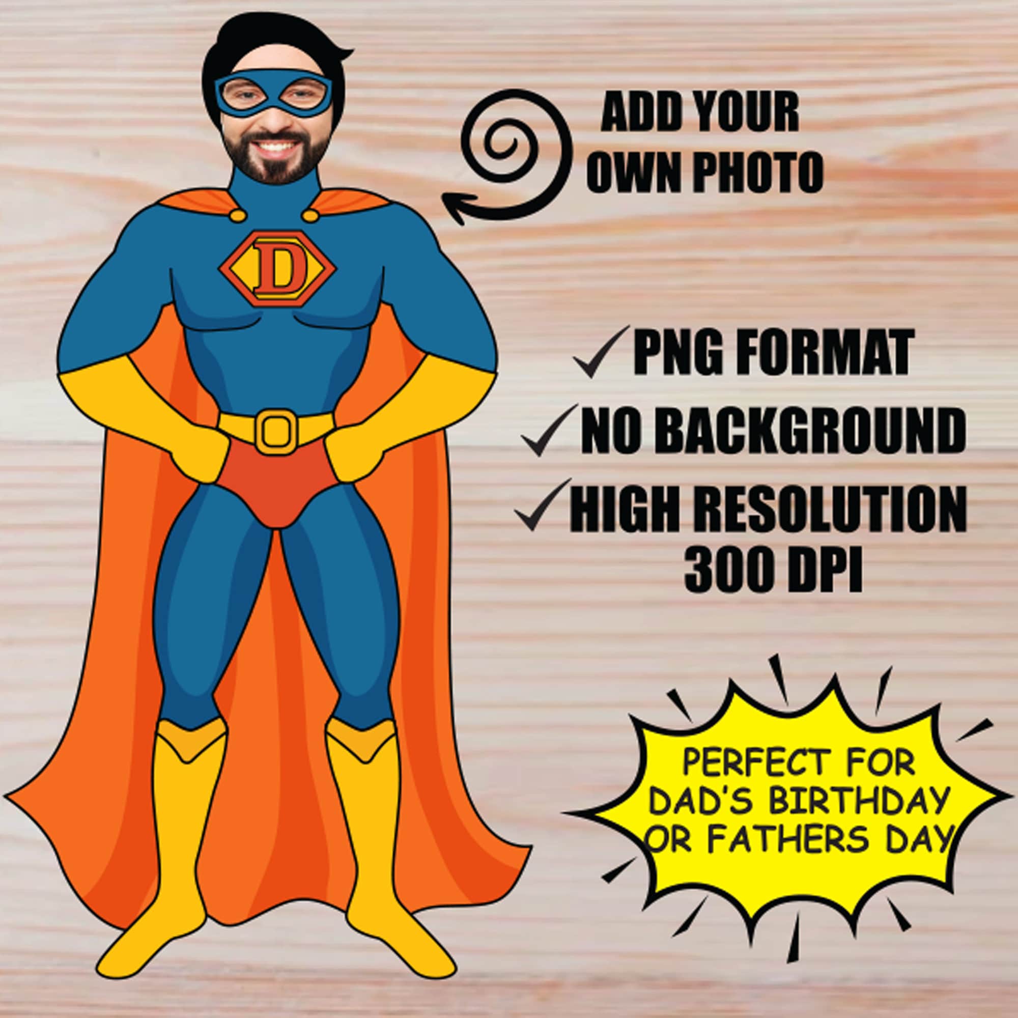 Super Dad Add Your Own Photo Picture PNG Superdad Hero Clipart Crafts ...