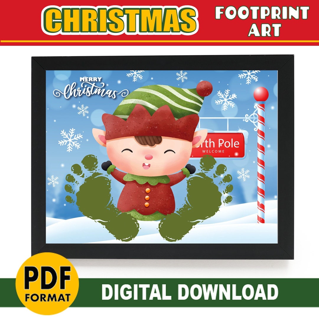 Christmas Footprint Art | Elf Footprint Craft | Christmas PRINTABLE ...