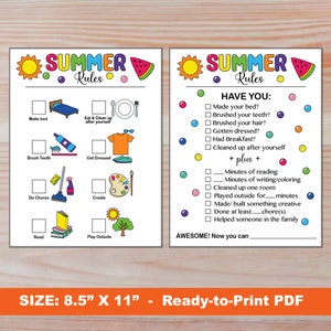 Summer Rules Printable Summer Rules Checklist Binder Summer Activities ...