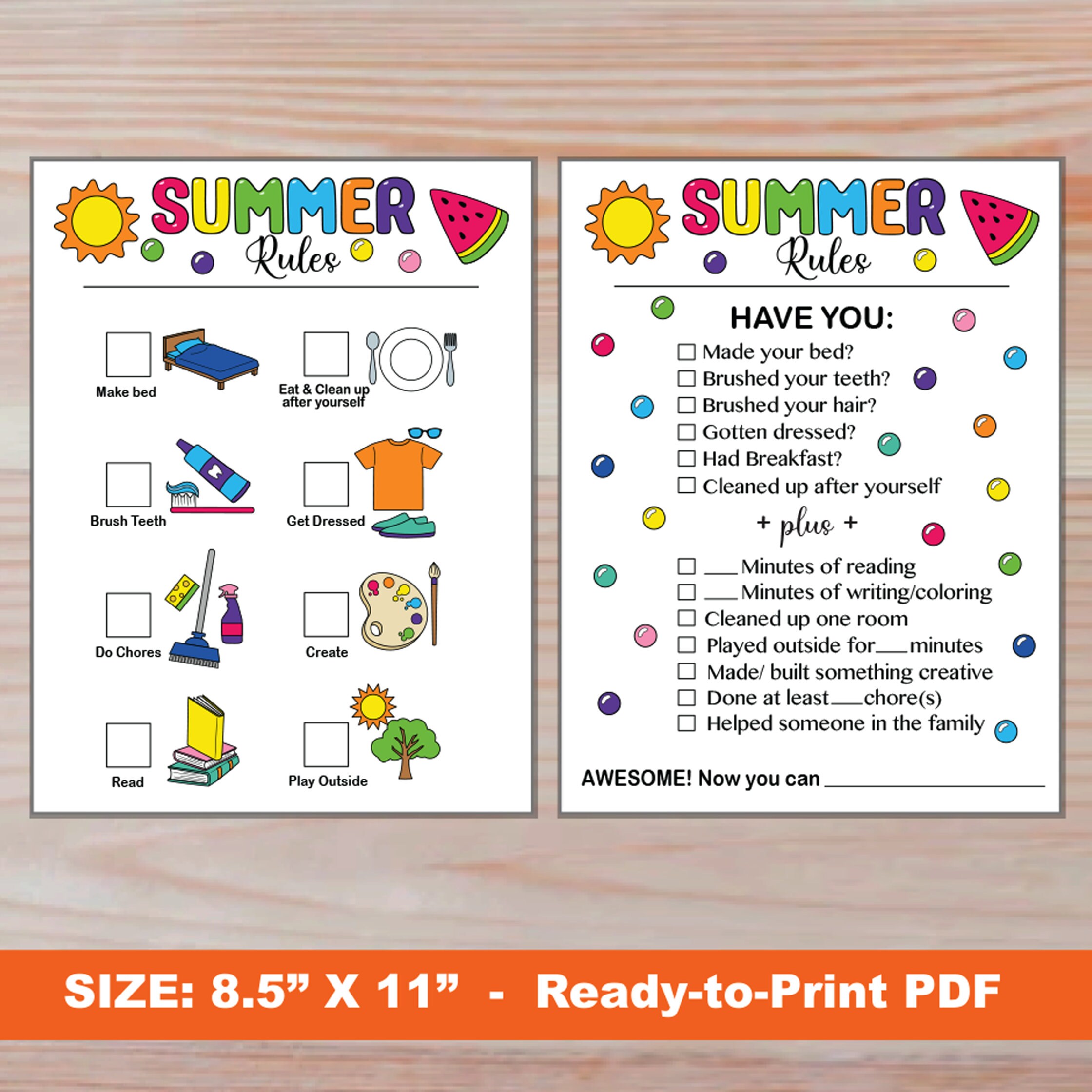 Summer Rules Printable | Summer Rules Checklist Binder | Summer ...