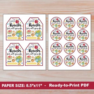 Teacher Appreciation Gift Tags | Thanks for All You Do Gift Tag Cards ...