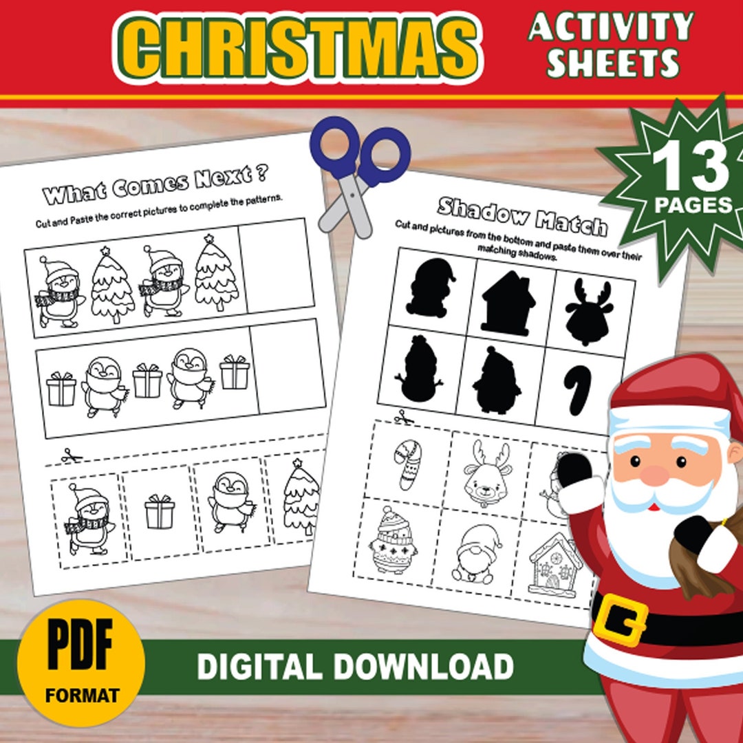 Christmas Cut and Paste Worksheets | PRINTABLE Scissor Skills | Fine ...