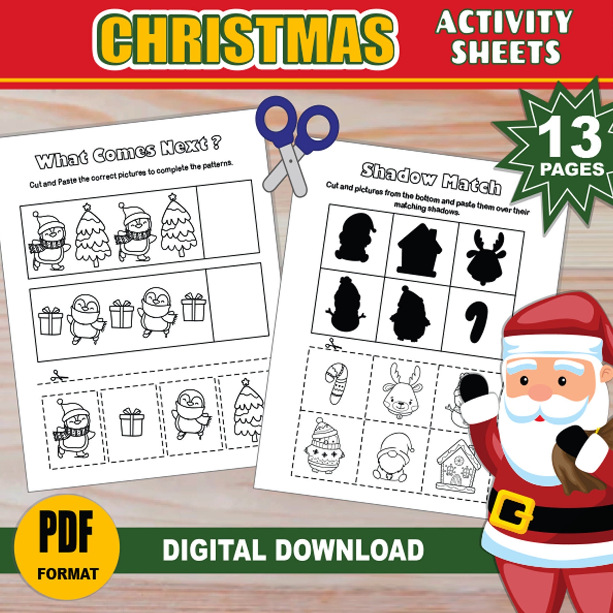Christmas Cut and Paste Worksheets PRINTABLE Scissor Skills Fine Motor ...