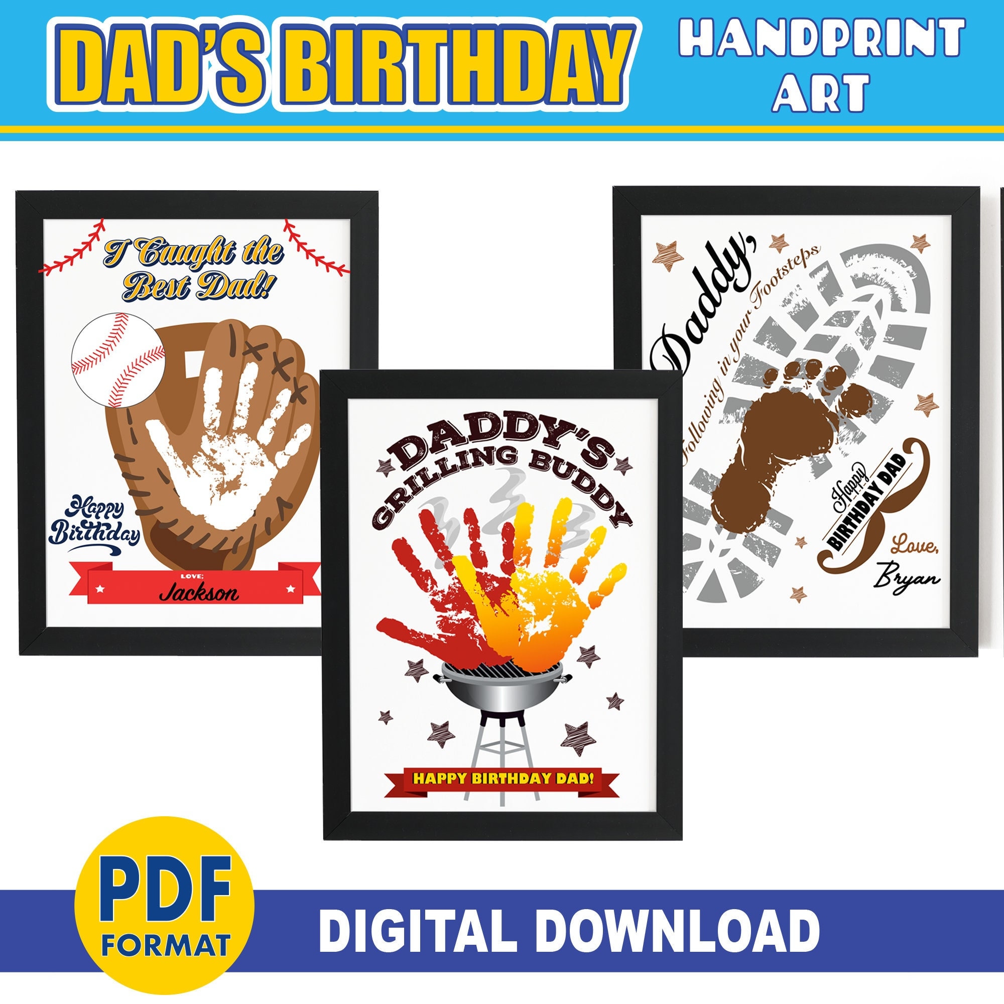 Dad’s Birthday Handprint Art | BUNDLE Baseball, Grill, Footsteps ...