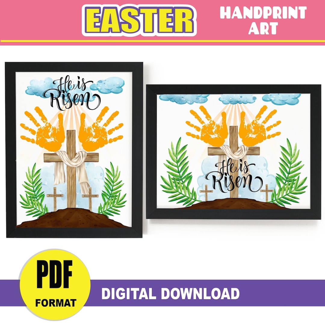 Easter Handprint Art Craft | Cross He is Risen Religious Handprint ...