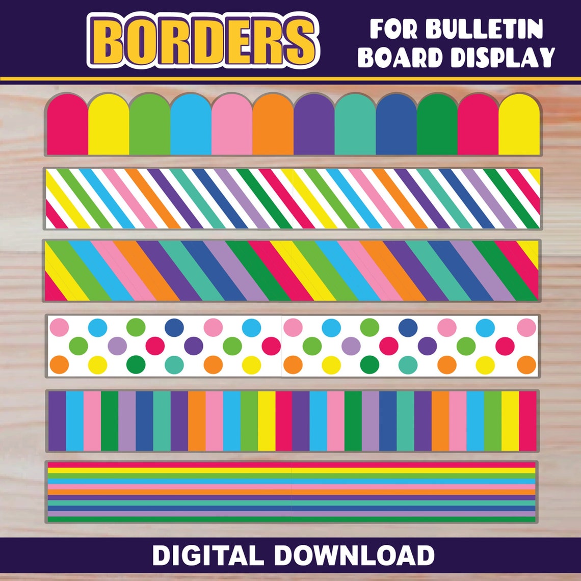 Borders for Bulletin Board PRINTABLE Classroom Decor 6 Designs in 2 ...