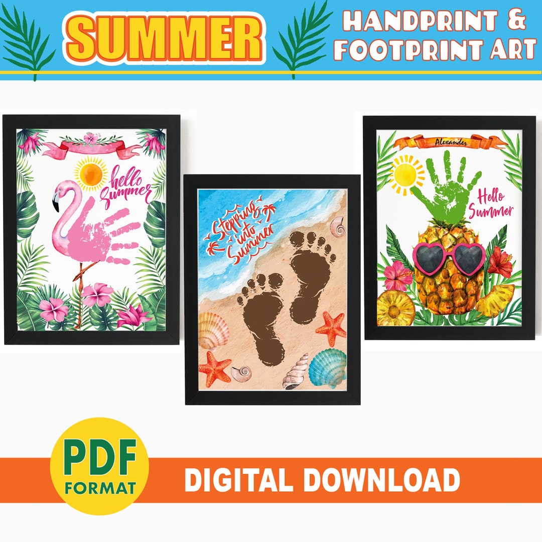 Summer Handprint & Footprint Wall Art BUNDLE | SET of 3 | Flamingo ...