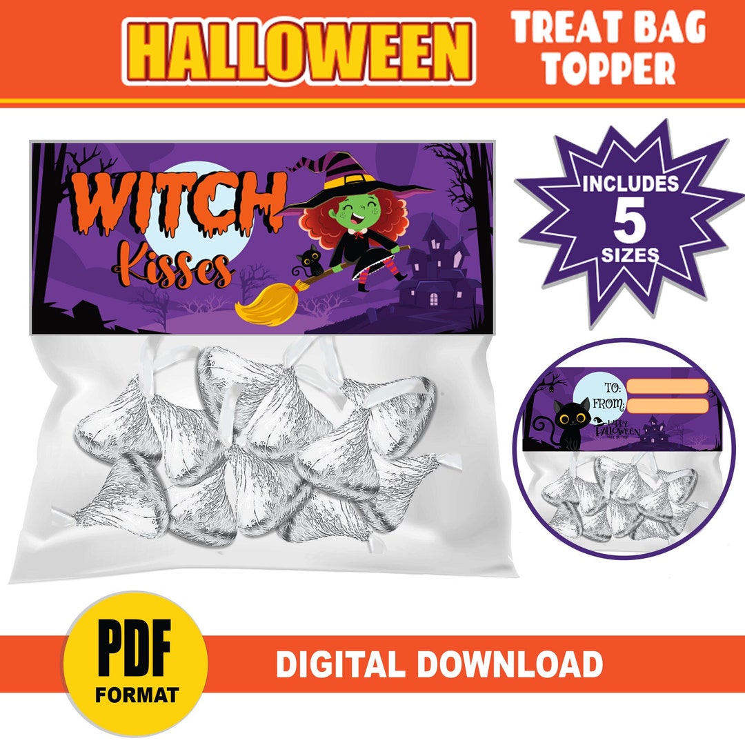 Halloween Treat Bag Topper PRINTABLE | Witch Kisses Candy Treat Bag ...