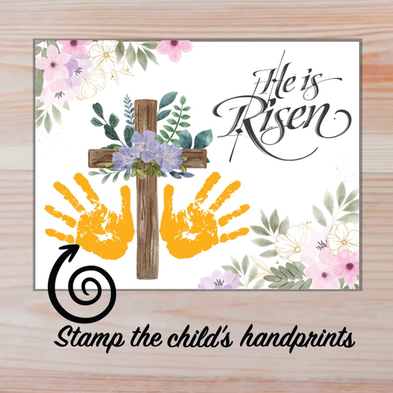 Easter Handprint Art Craft Floral Cross He is Risen Religious Handprint ...