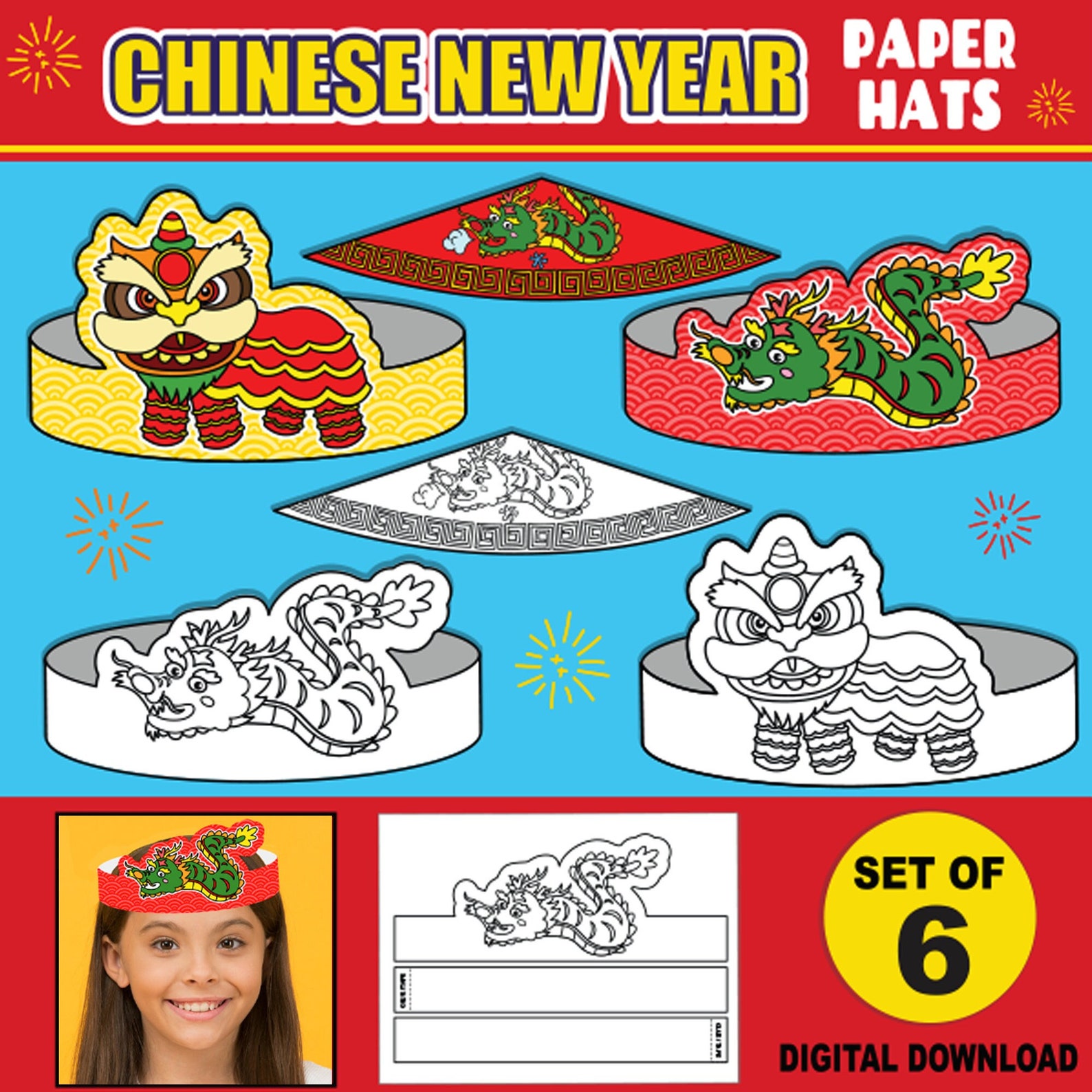 Chinese New Year Paper Crowns for Kids PRINTABLE Lunar New Year Paper ...