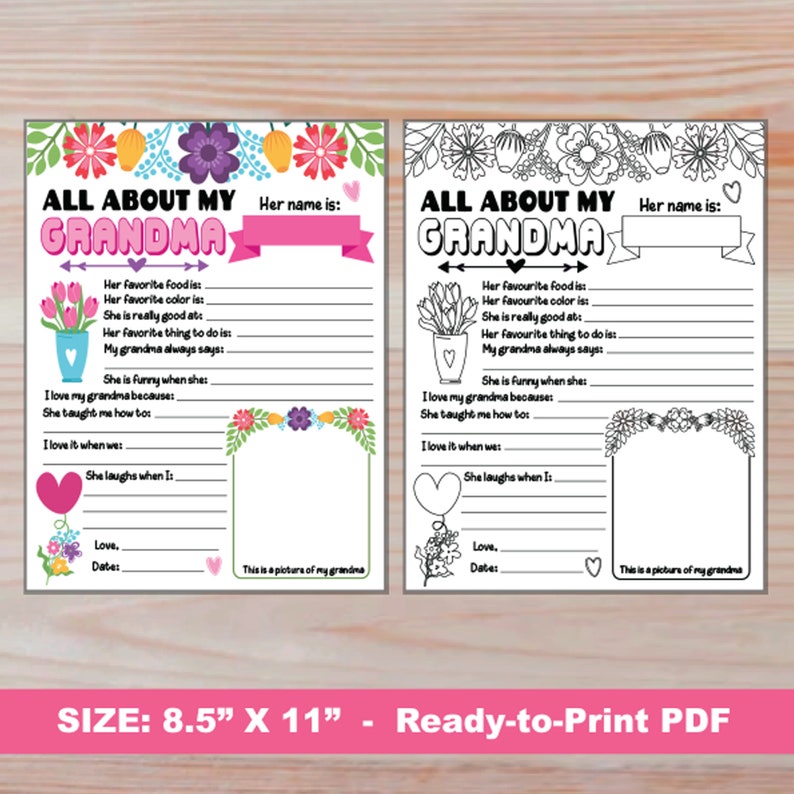 All About Grandma PRINTABLE Questionnaire | Fill in the Blank Card ...
