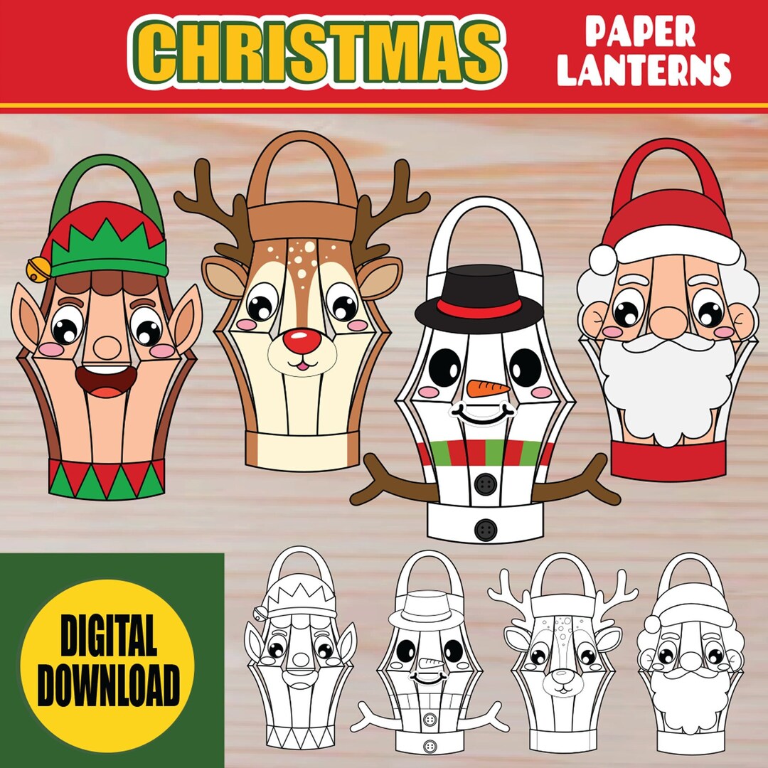 Christmas Paper Lantern Crafts BUNDLE | Elf Santa Reindeer Snowman ...