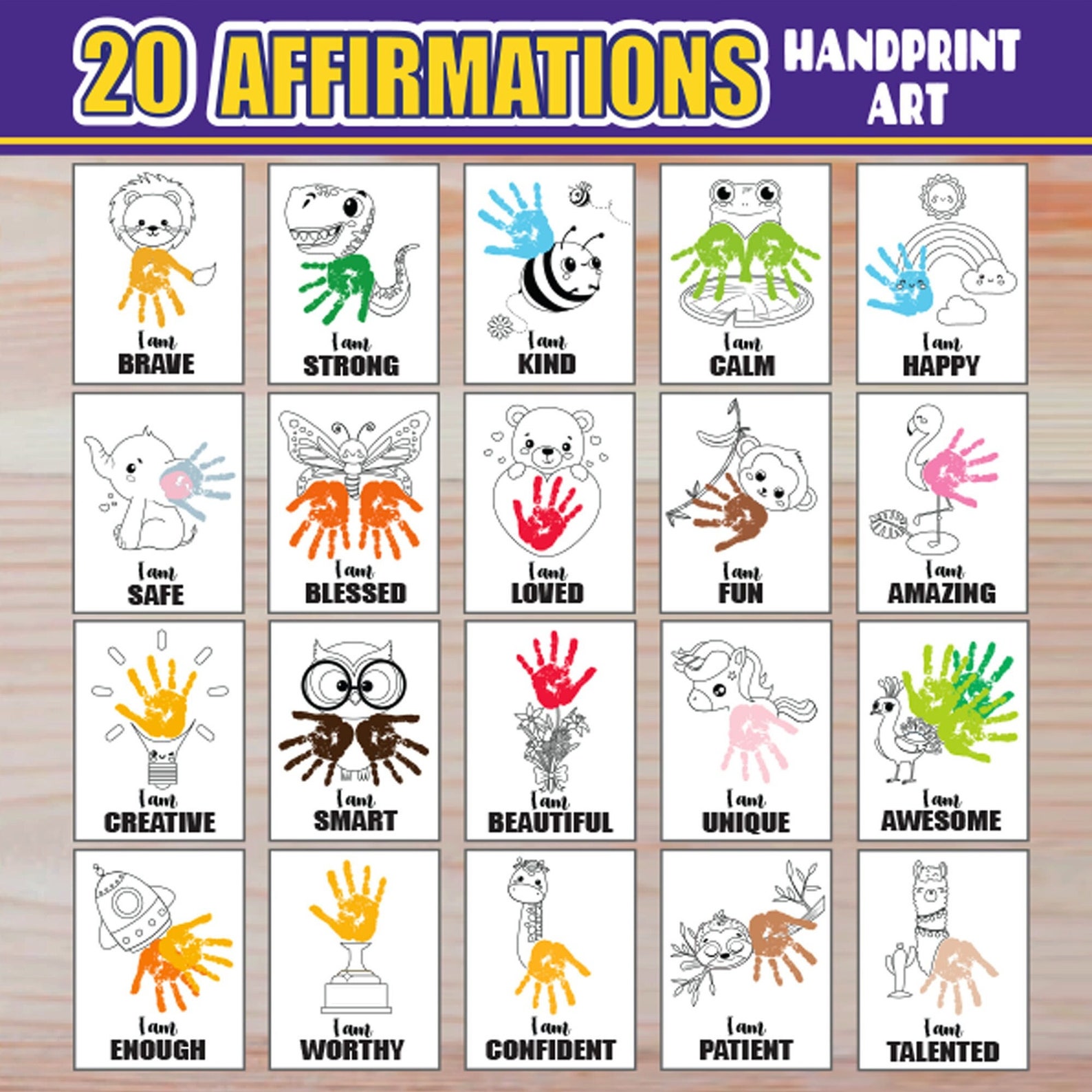 20 Affirmation Handprint Crafts Art | Black & White Affirmations ...