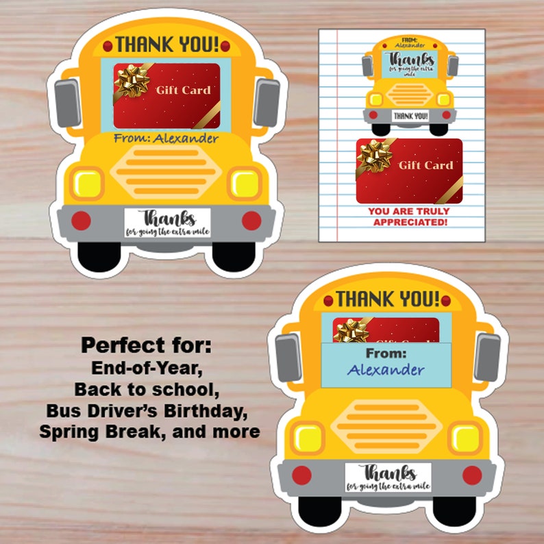 Bus Driver Gift Card Holder PRINTABLE Thanks for Going the - Etsy