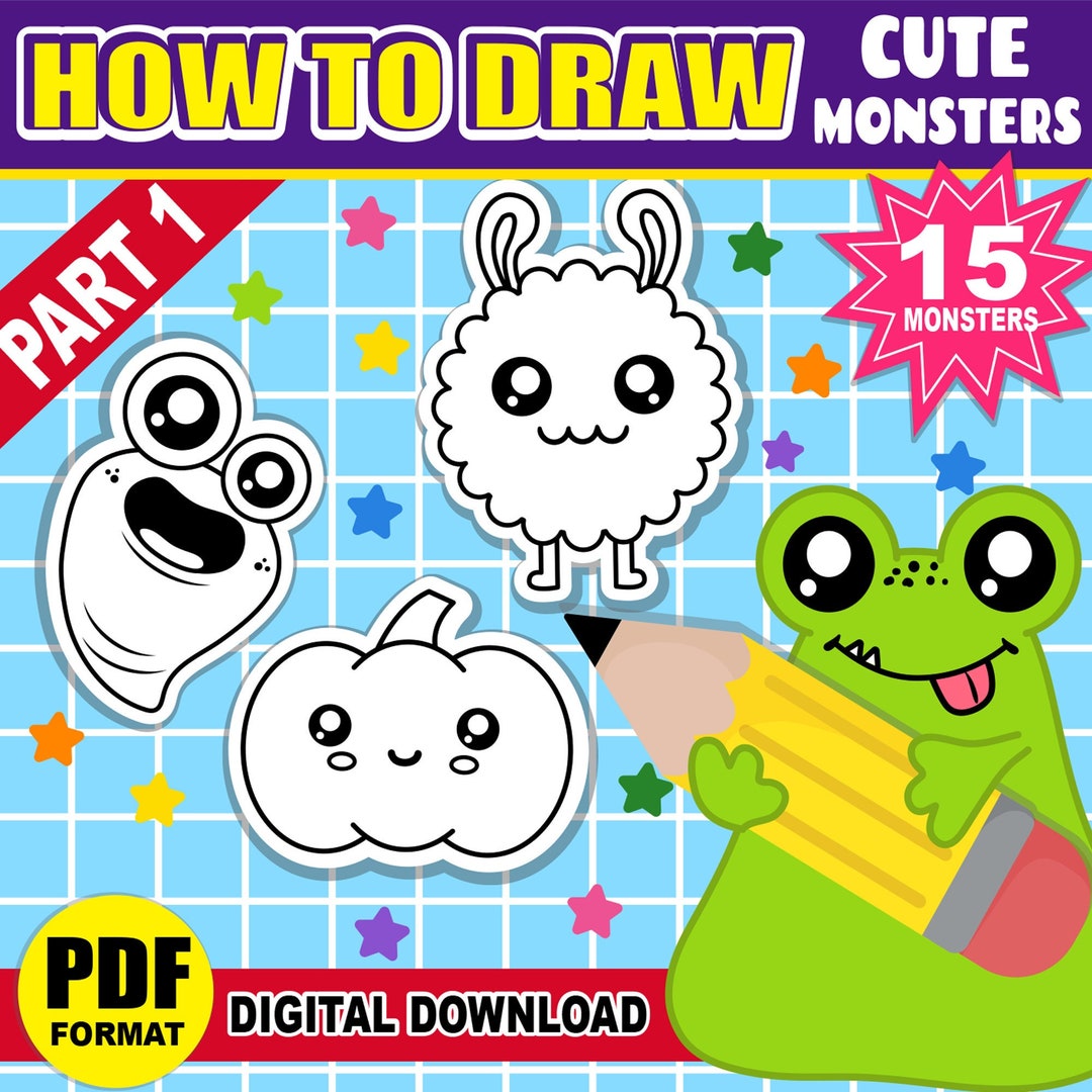 How to Draw Cute Monsters | 15 Monsters | Step-by-step Printable | for ...