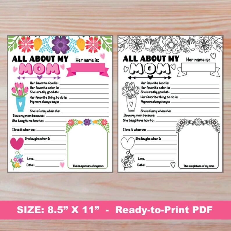 All About Mom PRINTABLE Questionnaire Fill in the Blank Card - Etsy