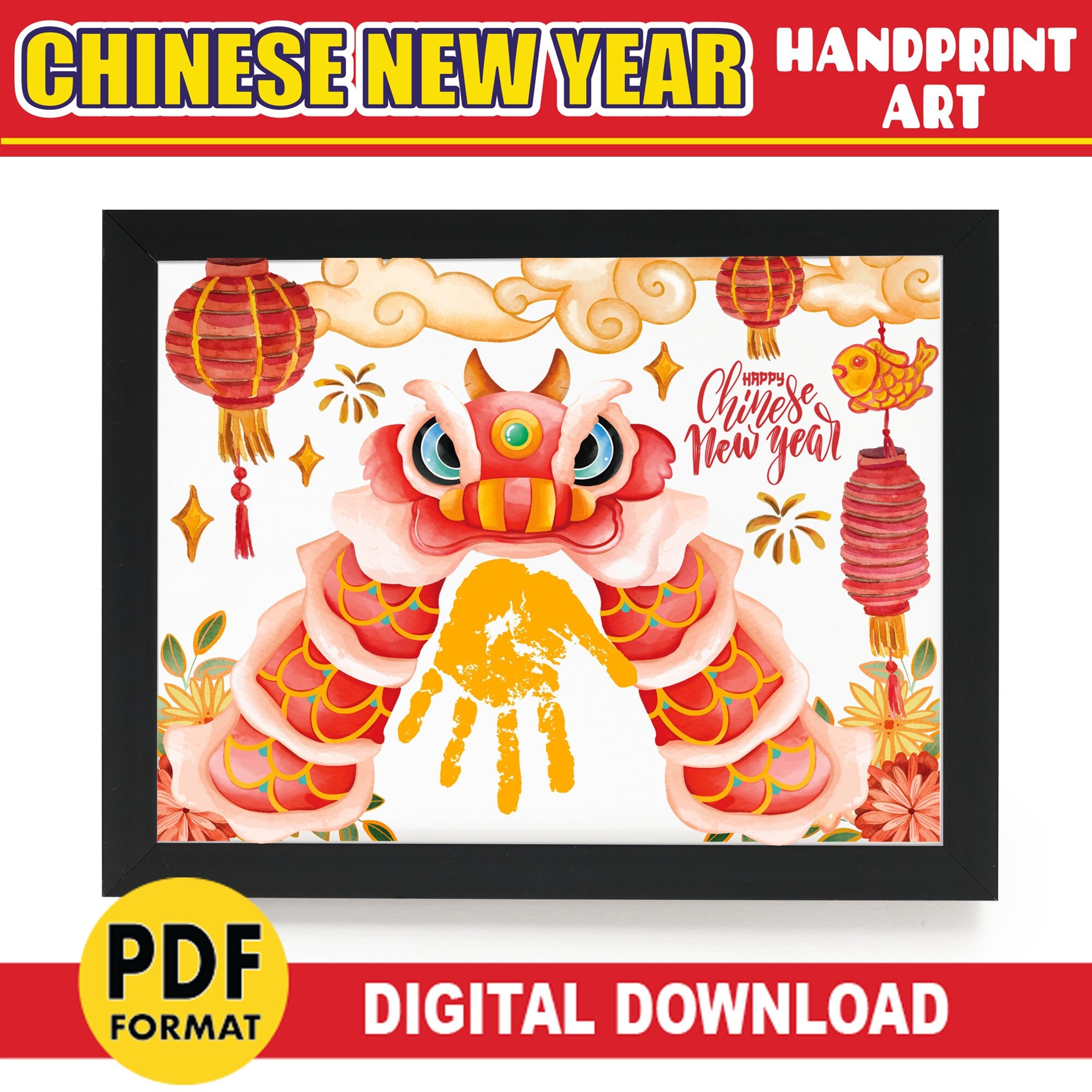 Chinese New Year Handprint Art Lion Dance Handprint Craft Lunar New ...