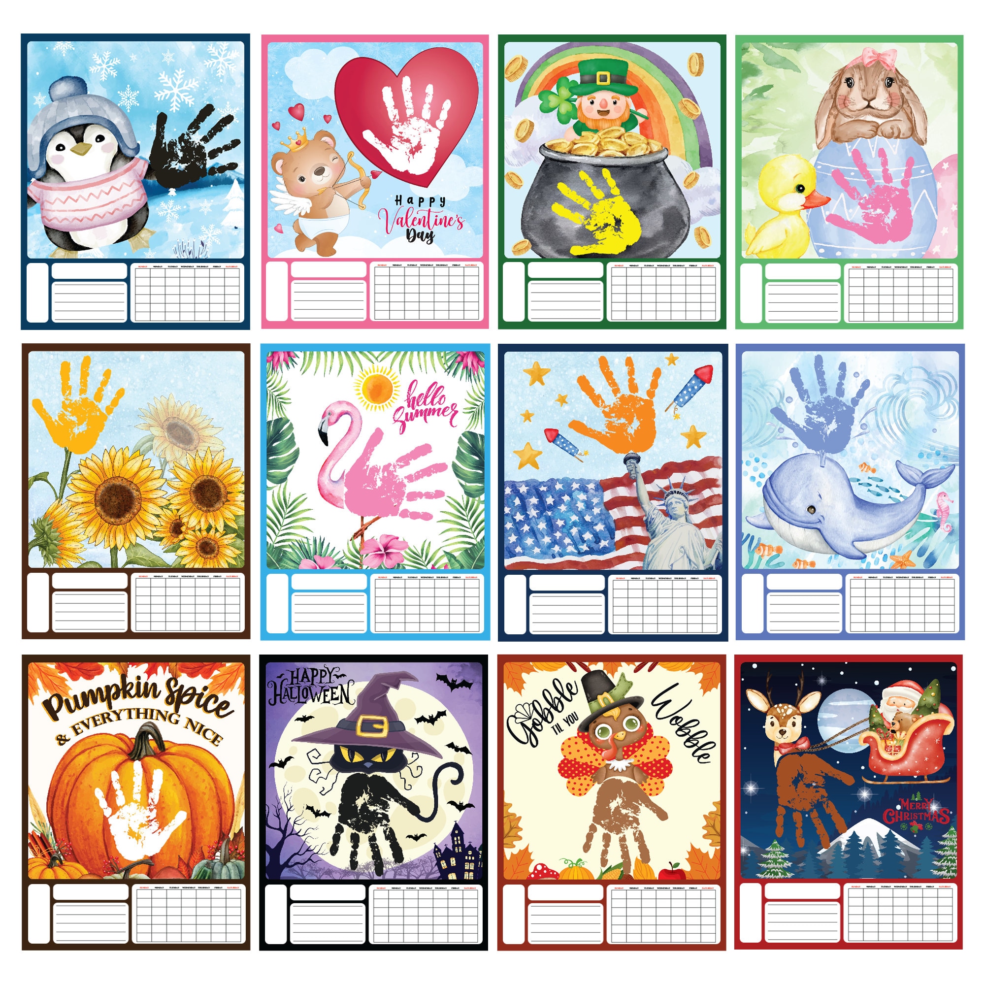 UNDATED 12 Month Handprint Calendar Handprint Craft Holidays PRINTABLE ...