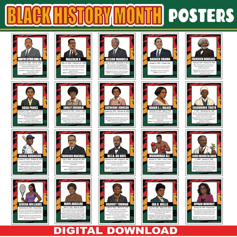 Black History Month Leaders Biography Posters | 20 Influential ...