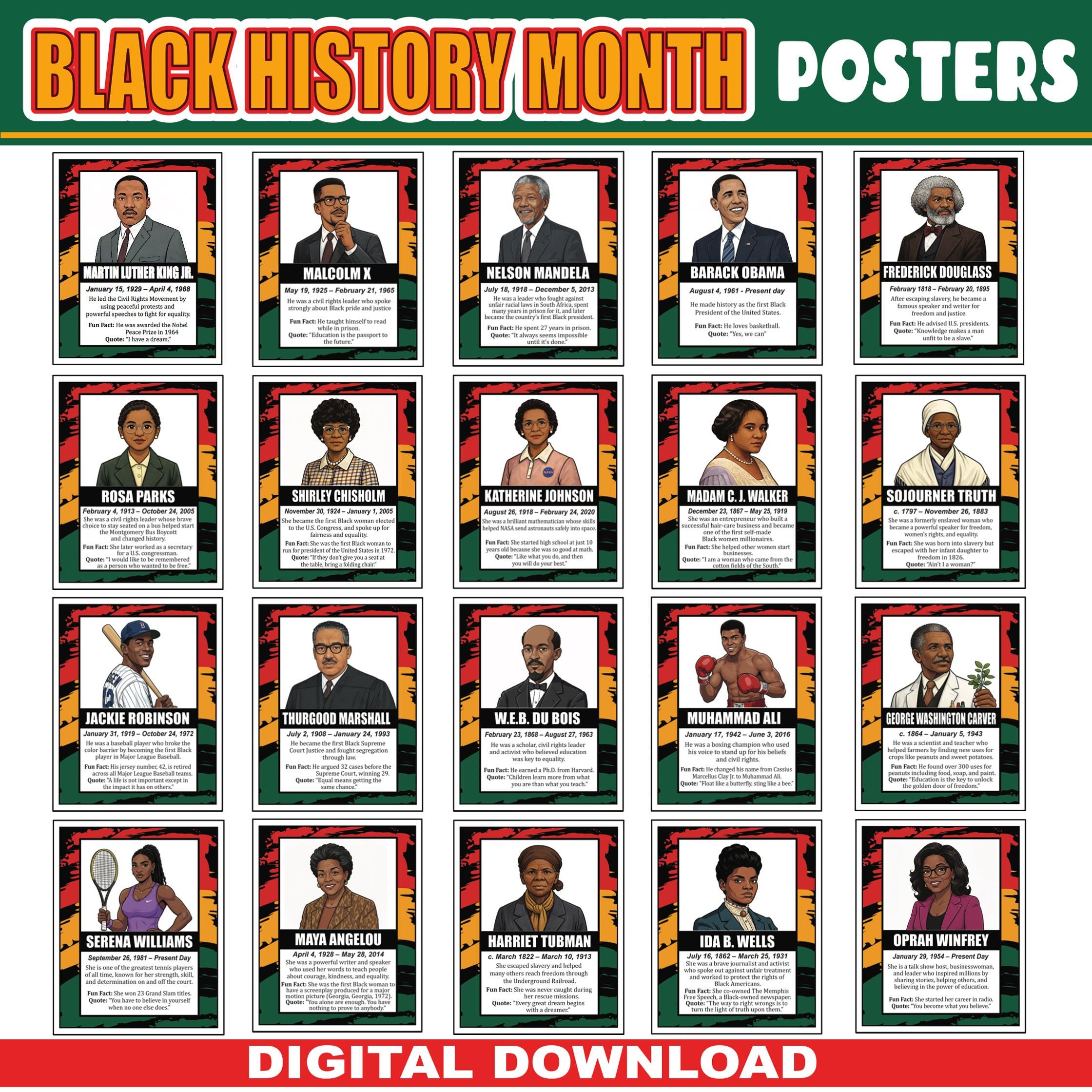 Black History Month Leaders Biography Posters | 20 Influential ...