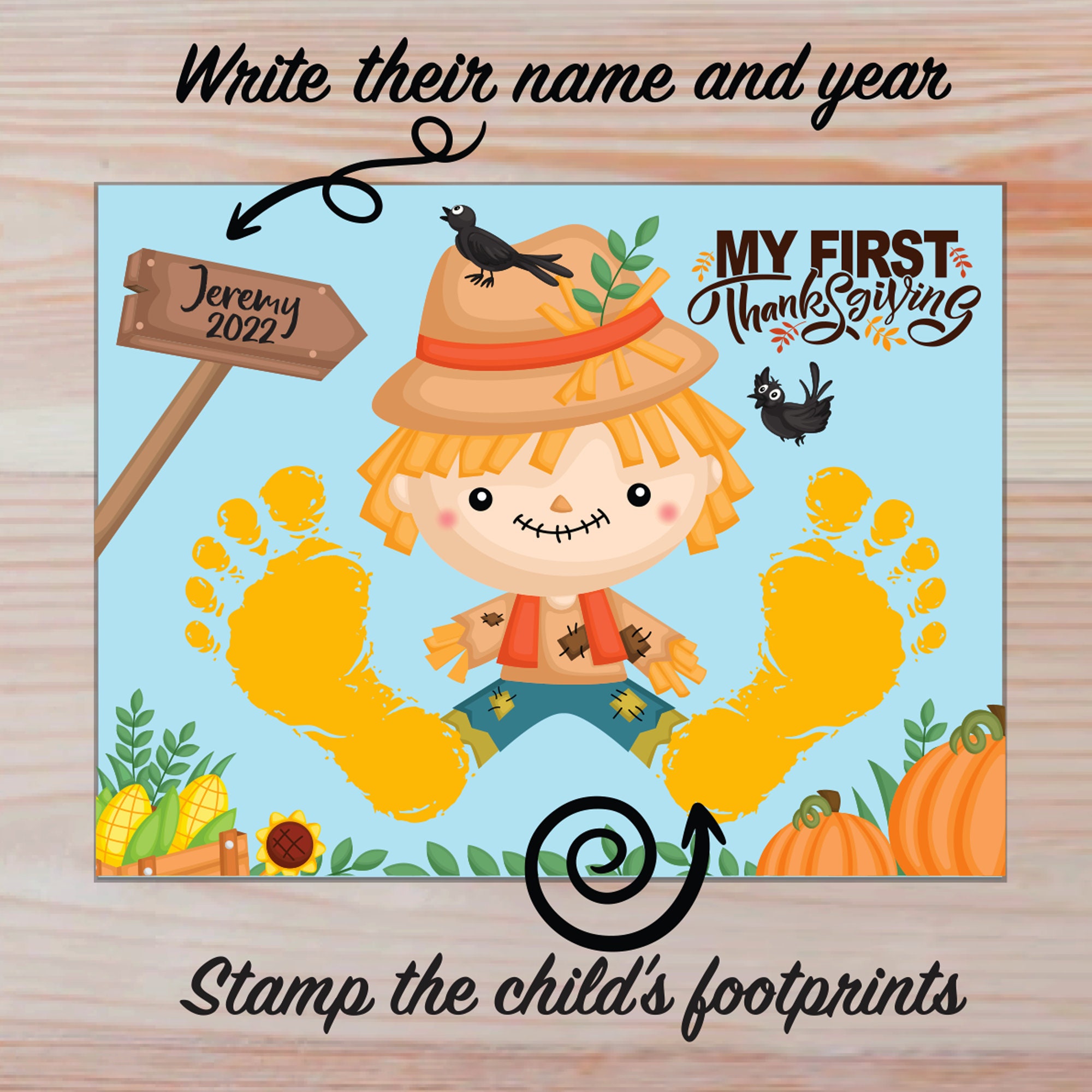 My FIRST Thanksgiving Footprint Art Scarecrow Footprint Craft PRINTABLE ...
