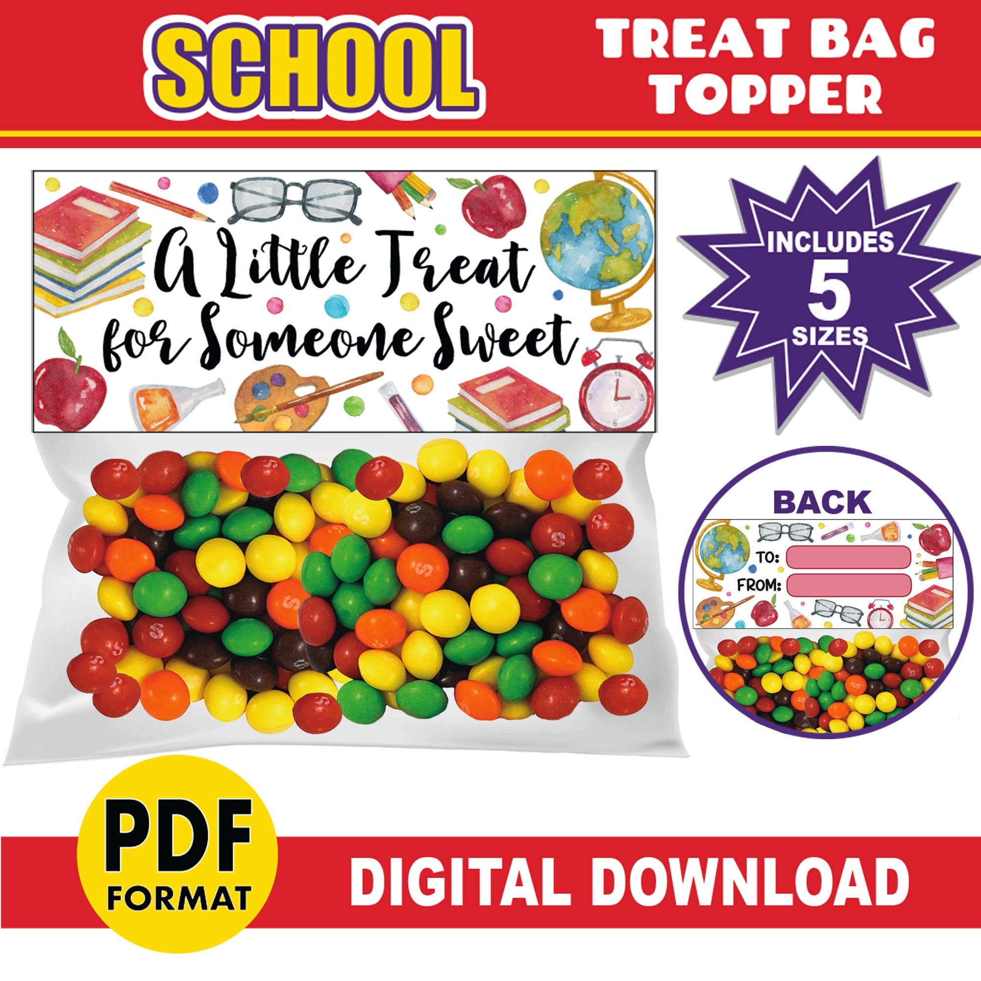School Treat Bag Topper PRINTABLE Candy Treat Bag Topper Tags for ...